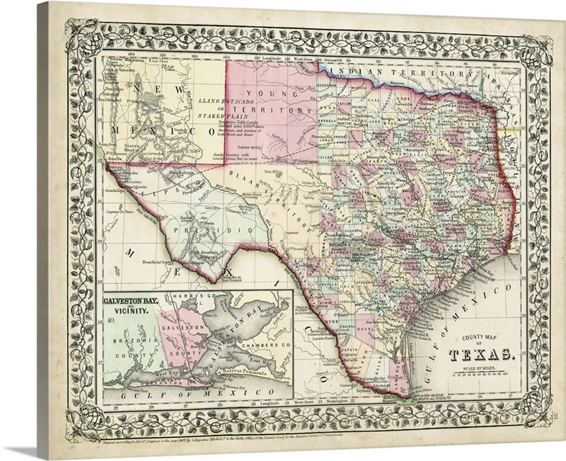 Johnson's Map of Texas | Great Big Canvas