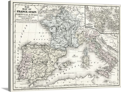 Mitchell's Map of France, Spain and Italy | Great Big Canvas