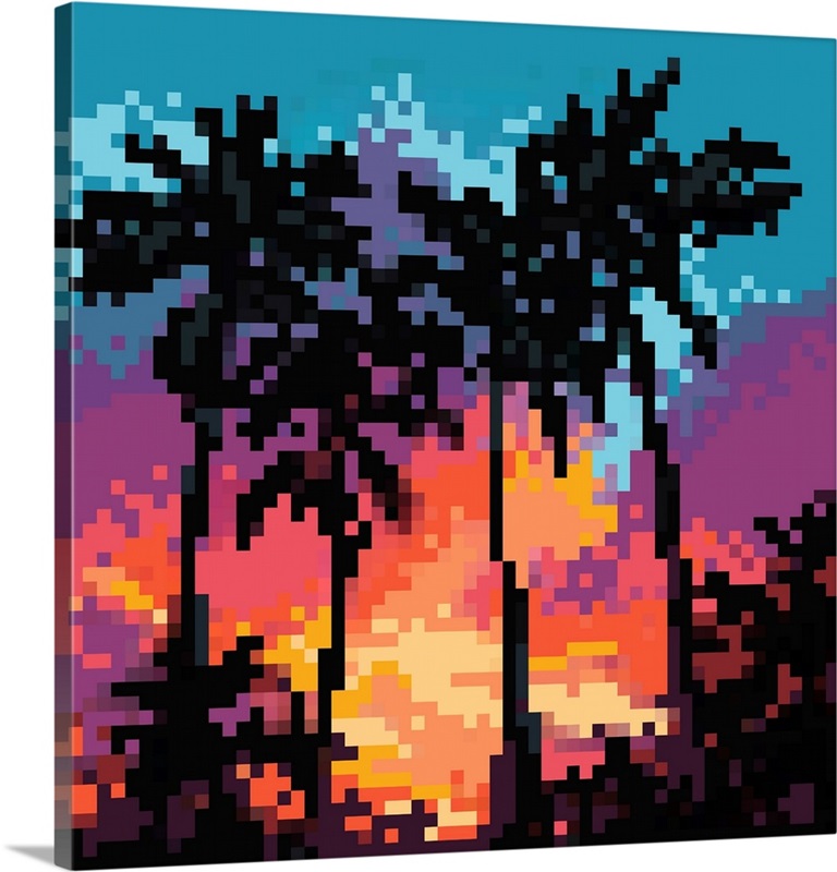 Pixel Palm Sunset I | Great Big Canvas