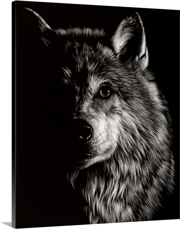 Scratchboard Wolf III | Great Big Canvas
