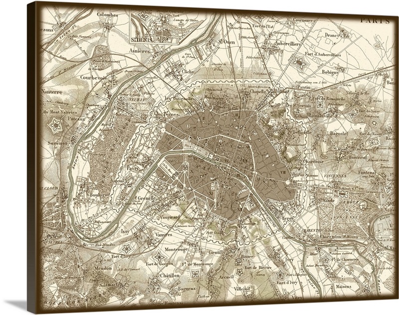 Sepia Map of Paris | Great Big Canvas