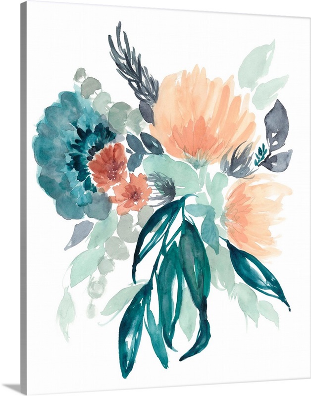 Teal & Peach Bouquet II | Great Big Canvas