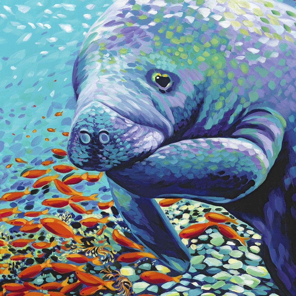 Decor Ocean Painting Florida Bedroom Manatee Acrylic Pour Dorm Marine ...